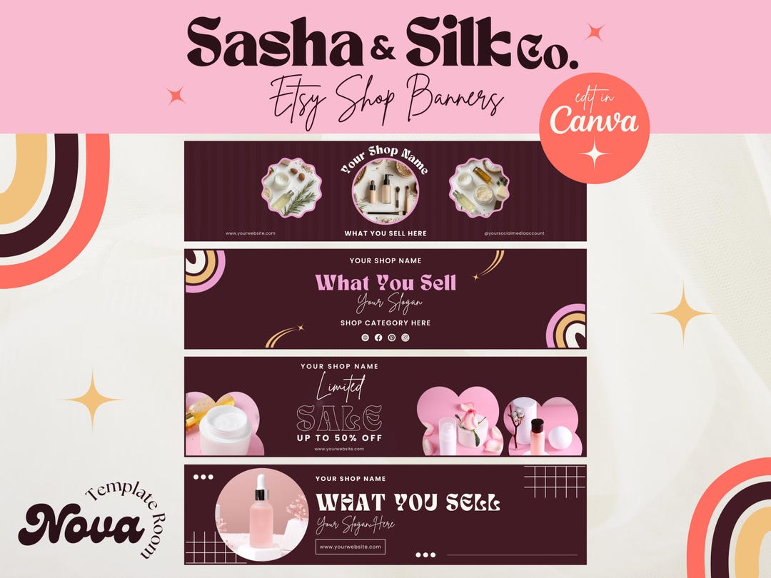 6 Canva Retro Elegant Etsy Shop Banner Templates, Editable Storefront ...