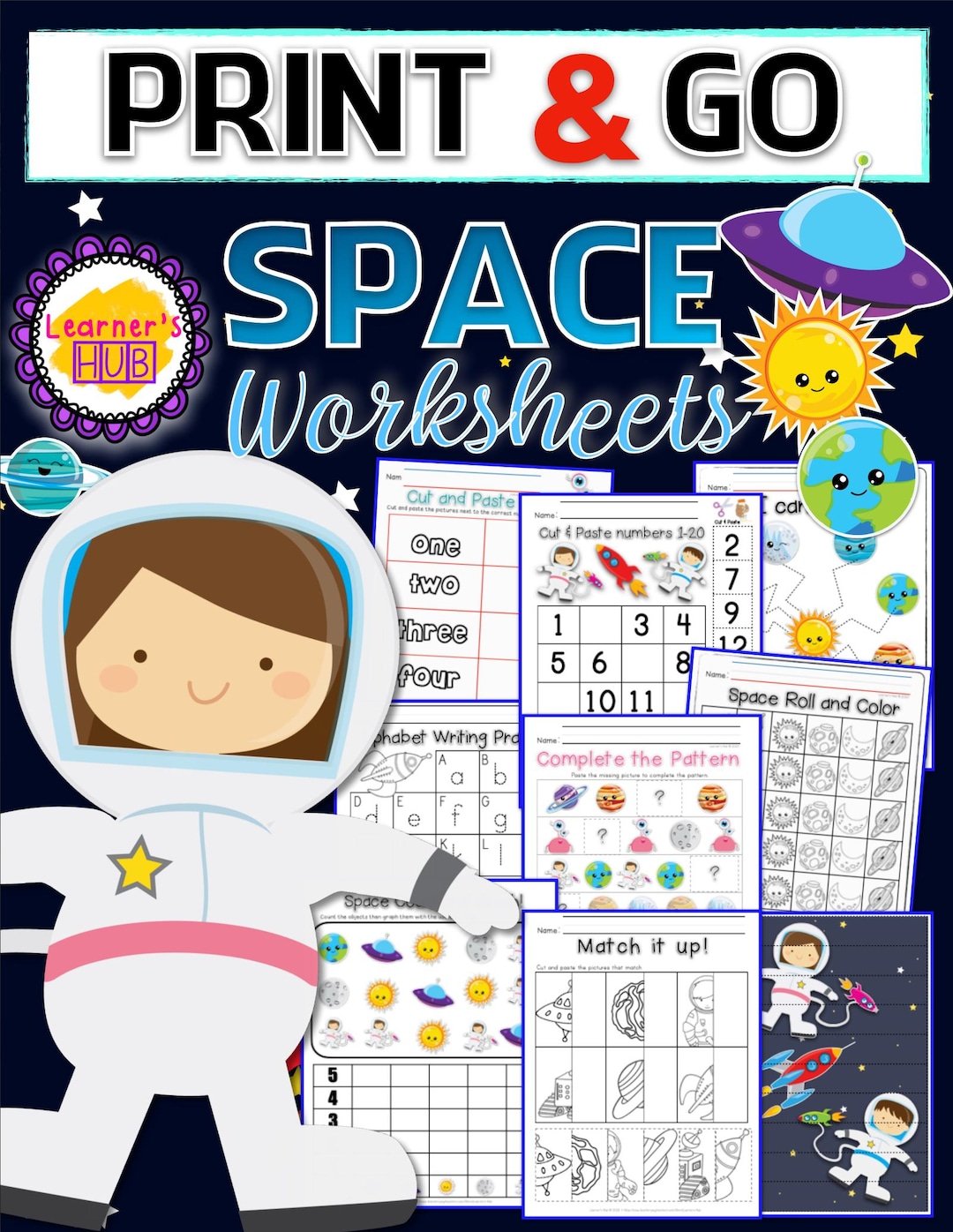 SPACE & PLANETS Pre-k Worksheets Pack - Etsy