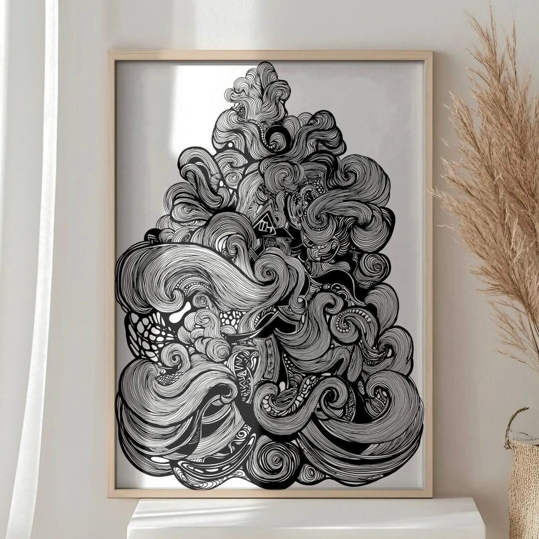 Hand Drawn Abstract Ink Drawing, Surrealist Line Art (digital Download ...
