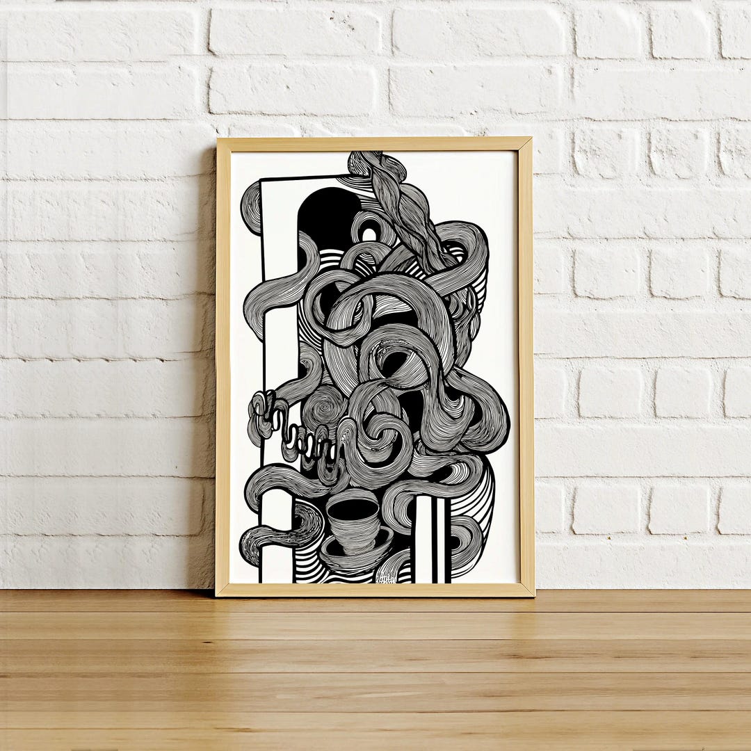 Zentangle Psychedelic Line Art • Trippy Black & White Ink Poster ...