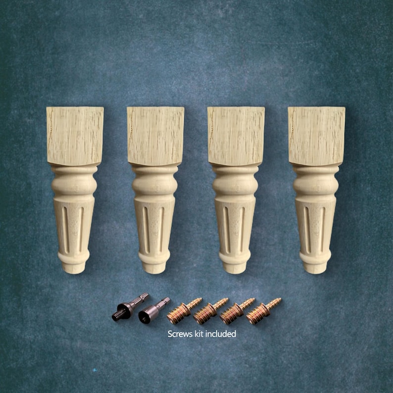 Fluted Furniture Legs, SET of 4, Unpainted Wooden Table Legs With ...