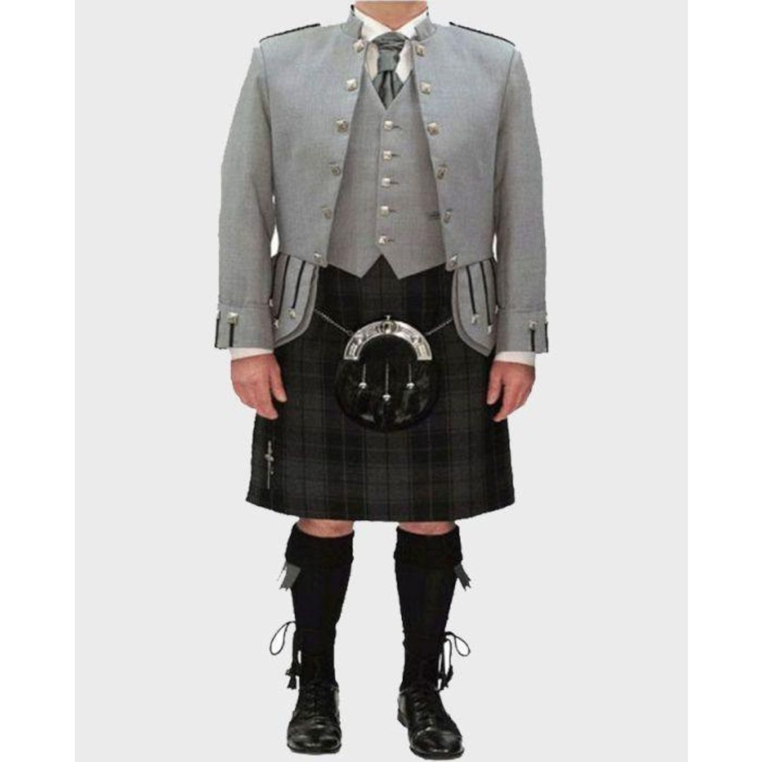 Grey Watch Tartan Kilt Outfit for Men | Full Scottish Highland Dress ...