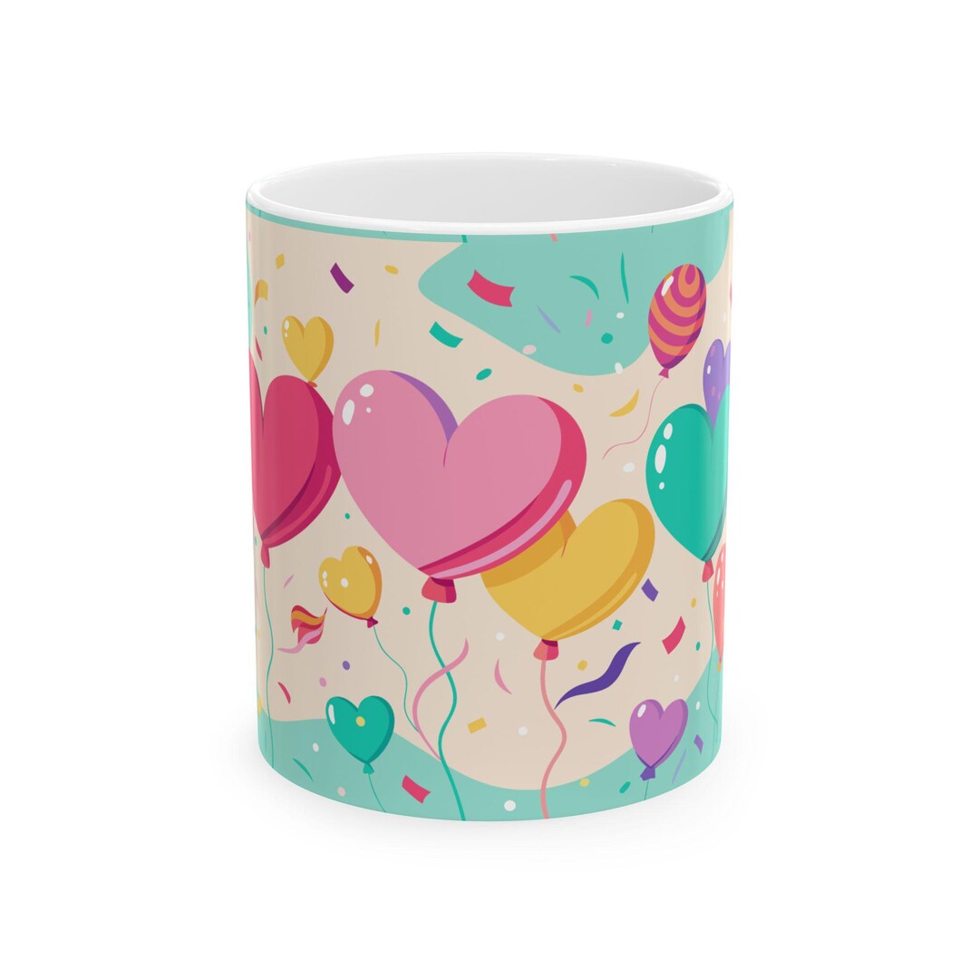 Heart Balloon Pattern Mug | Colorful Confetti Ceramic Mug - Etsy