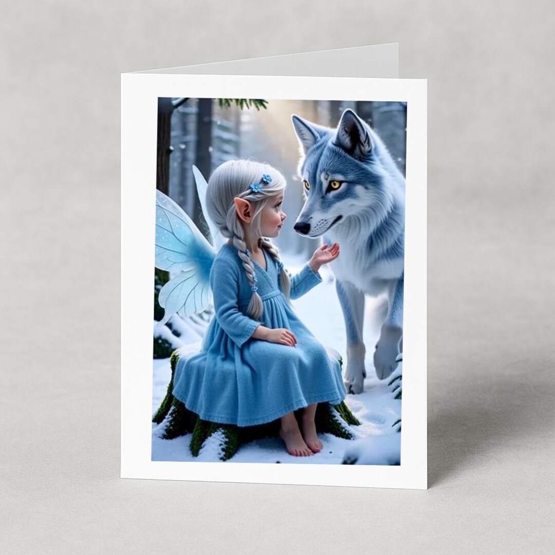 Fairy Elf & Wolf - Winter Art Print - Digital Download A4 A5 A6 ...