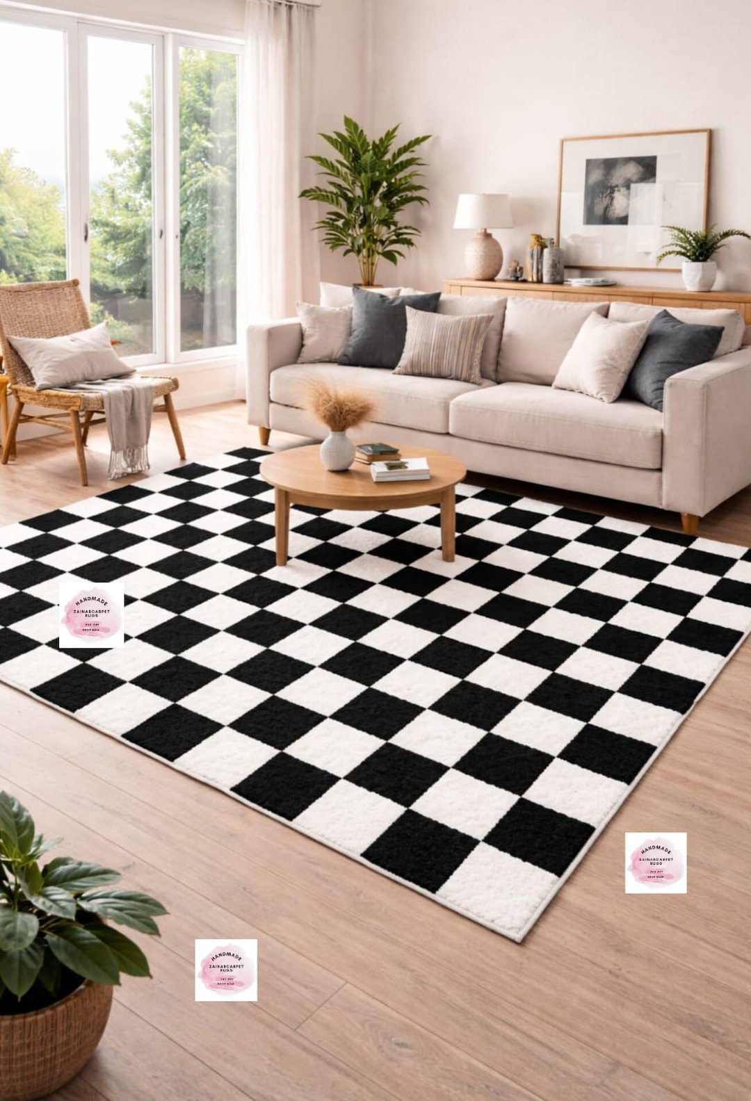 Modern Black & White Checkerboard Hand Tufted Rug for Living room, Kidd ...
