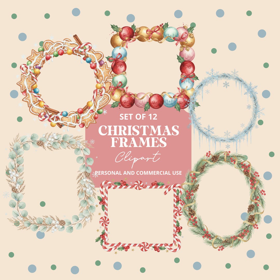 Watercolor Christmas Frames Clip Art | Holiday Clipart Set | Digital ...