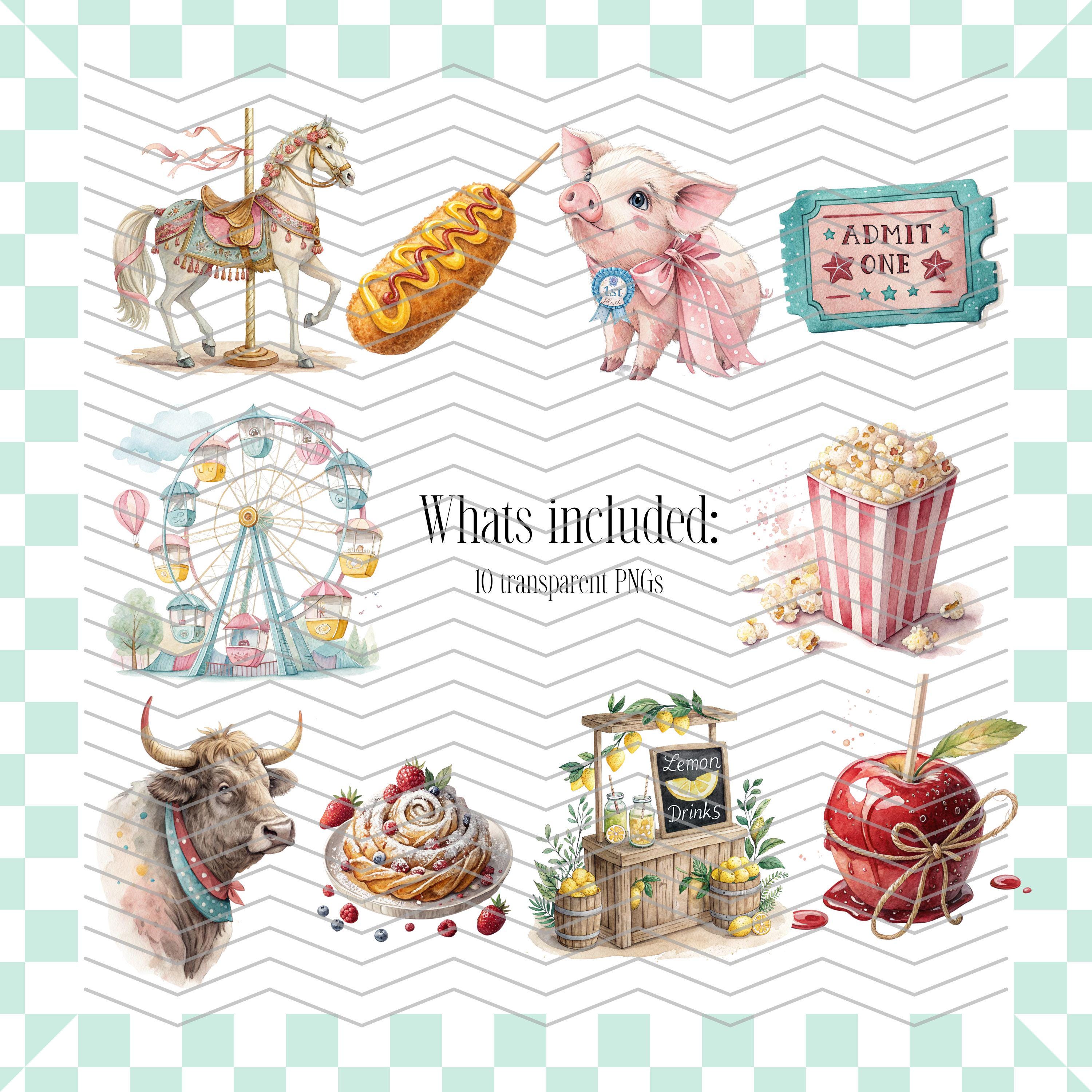 County Fair Clipart Set | 10 PNG Watercolor Farm Carnival Graphics ...