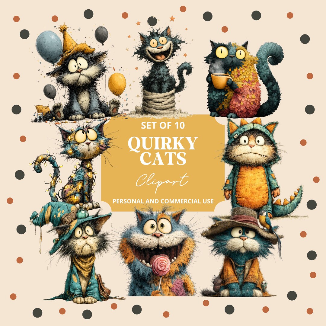 Clipart de gato de dibujos animados peculiares: Paquete PNG de animales ...