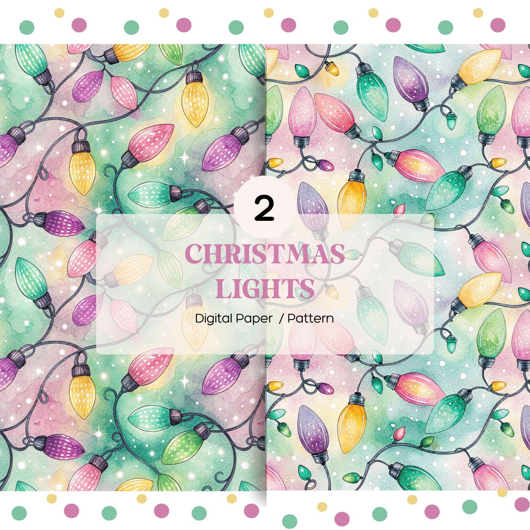 Christmas Lights Seamless Digital Paper | Watercolor Holiday ...