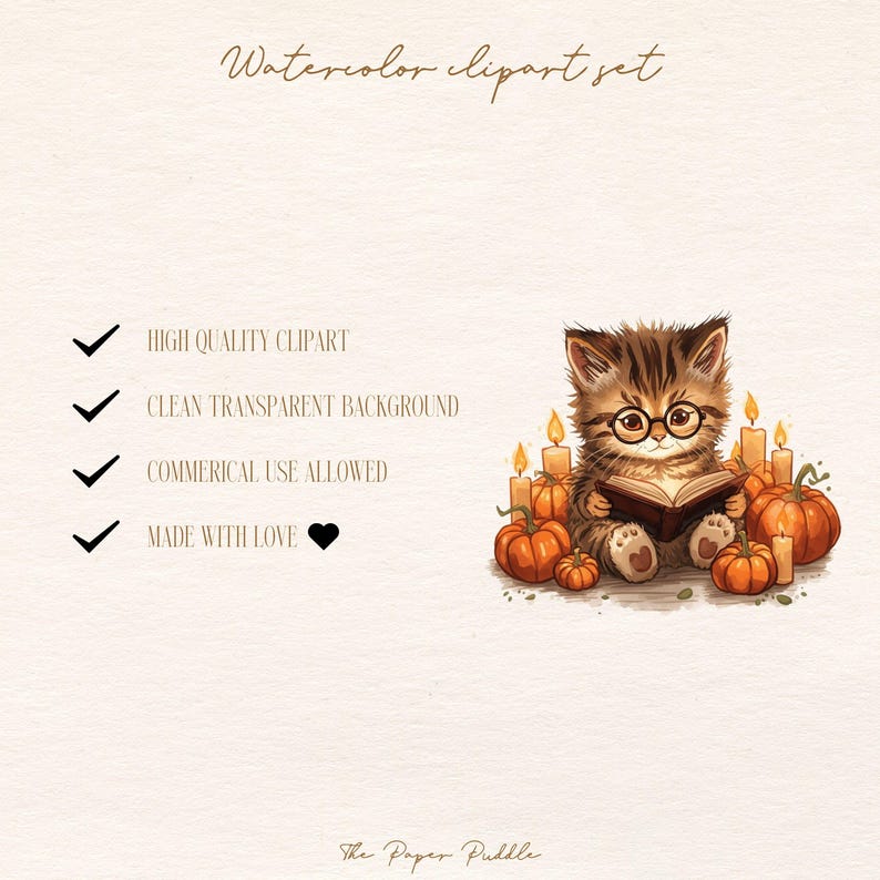Autumn Kitties Clipart | Cozy Fall Cat PNG Bundle | Cute Autumn Cat ...