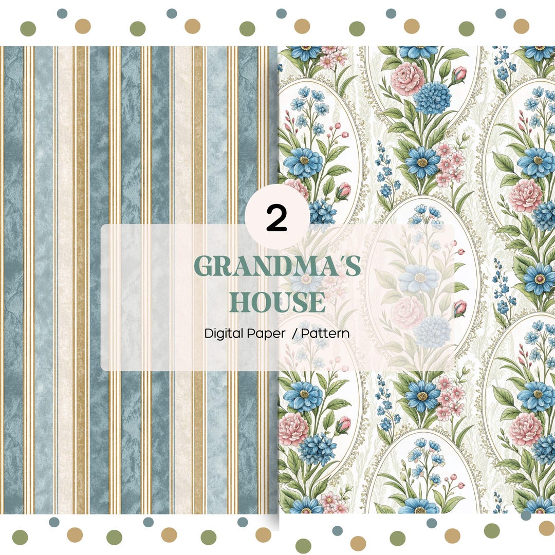 Grandma's Wallpaper Digital Patterns | Floral & Stripes Seamless ...