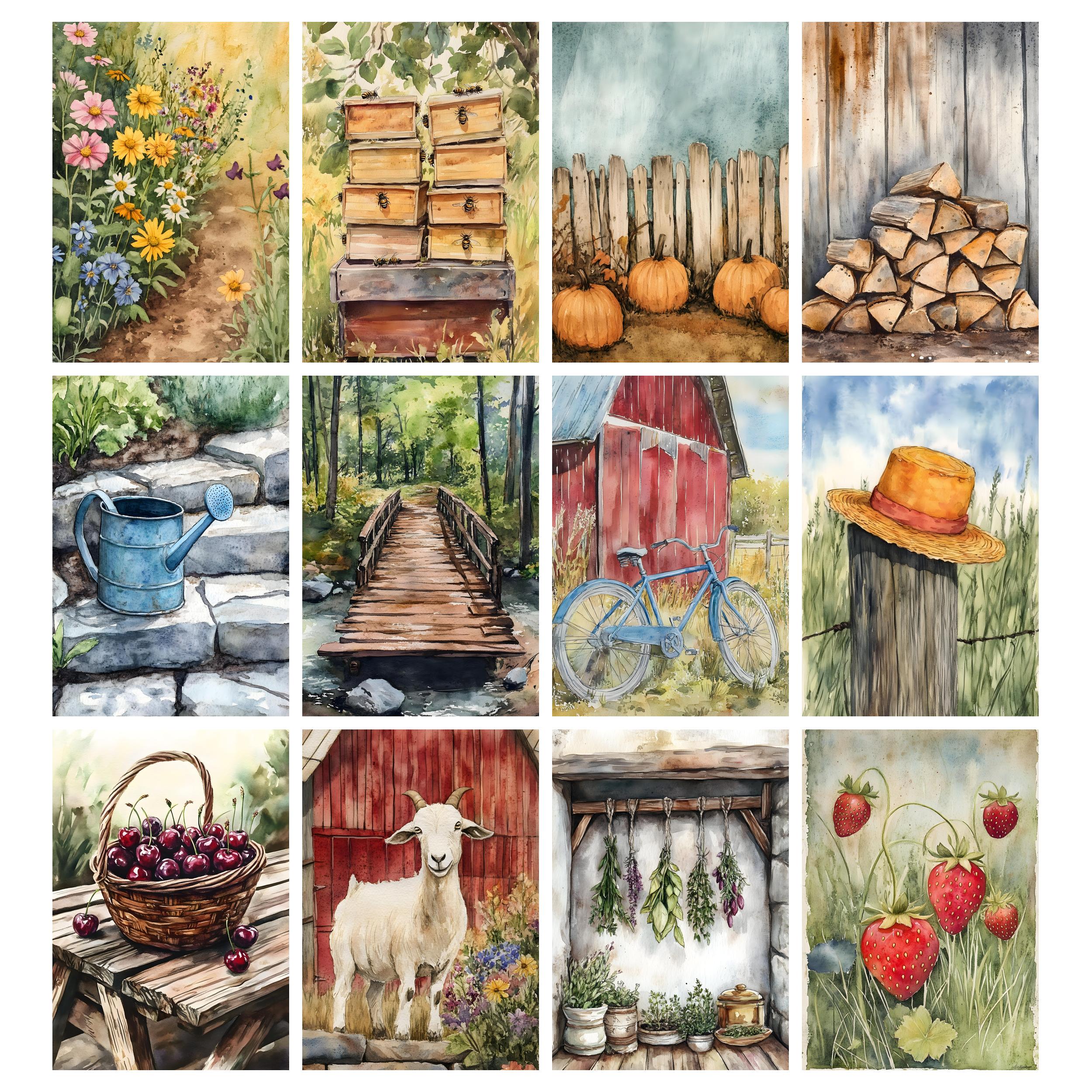 Farm Life Junk Journal Kit, Watercolor Farm House Printable Pages, Farm ...