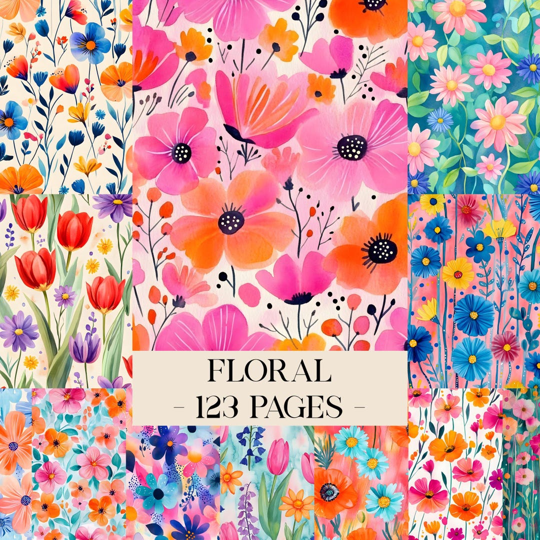 Watercolor Floral Pattern, Floral Digital Papers, Whimsical Colorful ...
