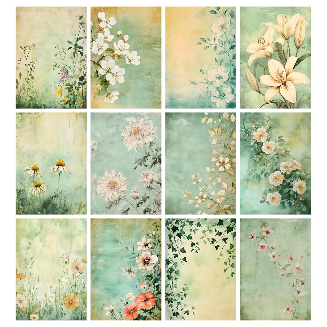 Spring Green Printable Paper Pack Grungy Gothic Digital Download Junk ...