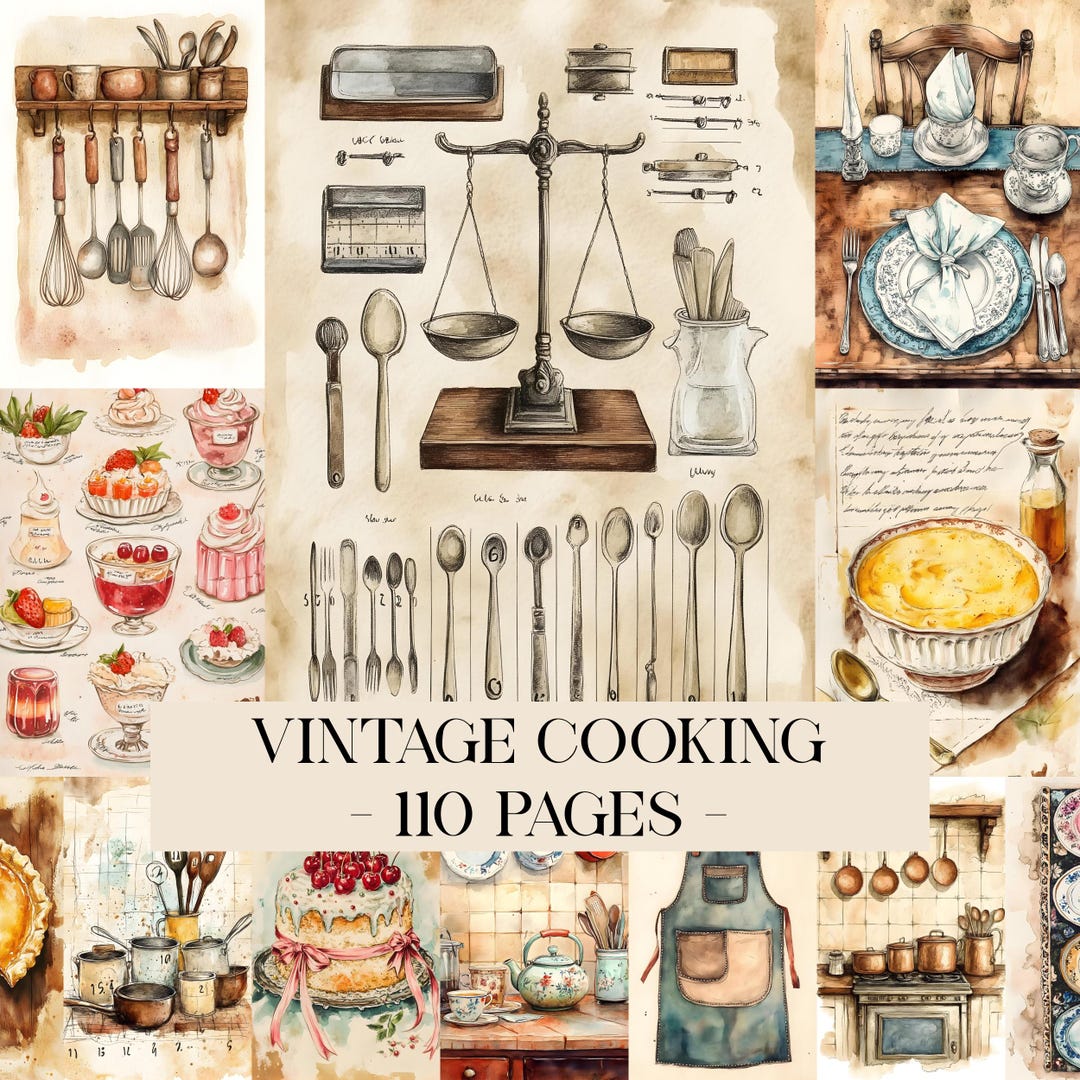 Vintage Cooking Ephemera, Old Cookbook Printable, Digital Junk Journal ...