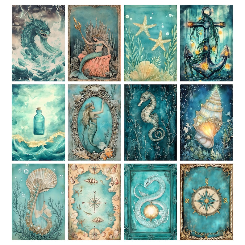 Celtic Azure Sea Pages Mermaid Journal Nautical Ephemera Underwater ...