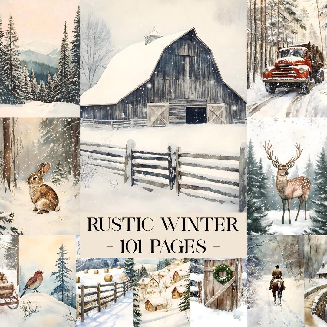 Rustic Winter Junk Journal Pages, Winter Woodland, Winter Papers, Cozy ...