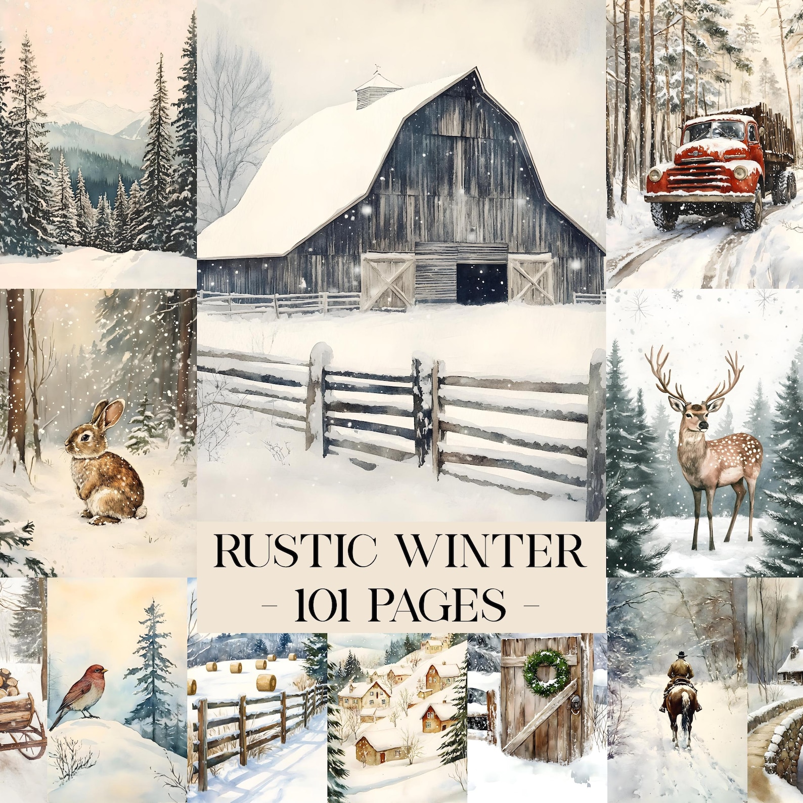 Rustic Winter Junk Journal Pages, Winter Woodland, Winter Papers, Cozy ...