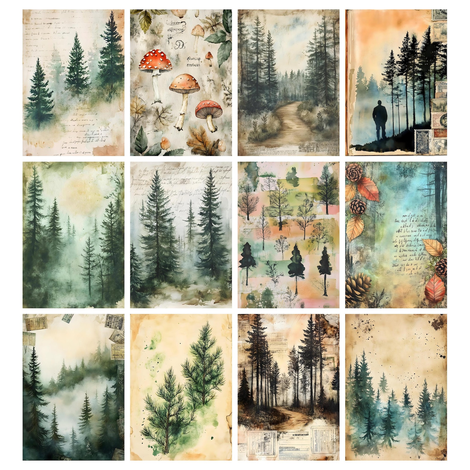 Old Forest Junk Journal Pages, Digital Scrapbook, Woods Paper Kit ...
