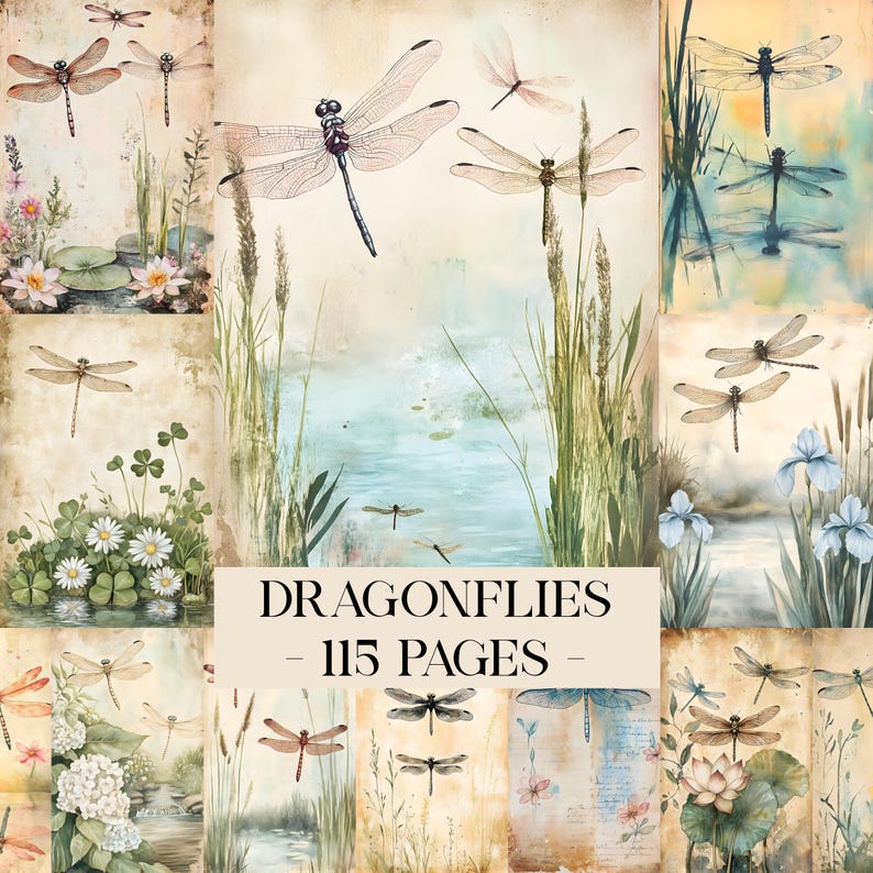 Dragonflies Junk Journal Kit, Dragonfly Junk Journal Pages, Vintage Paper, Printable Scrapbook ...
