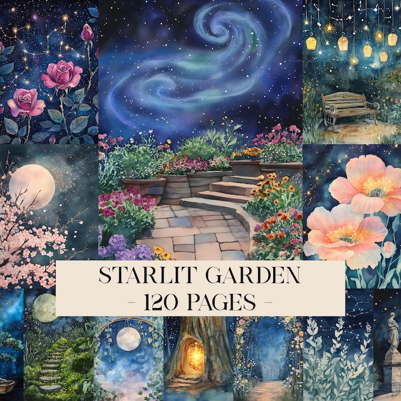 Starlit Garden Junk Journal Ephemera, Celestial Digital Download ...