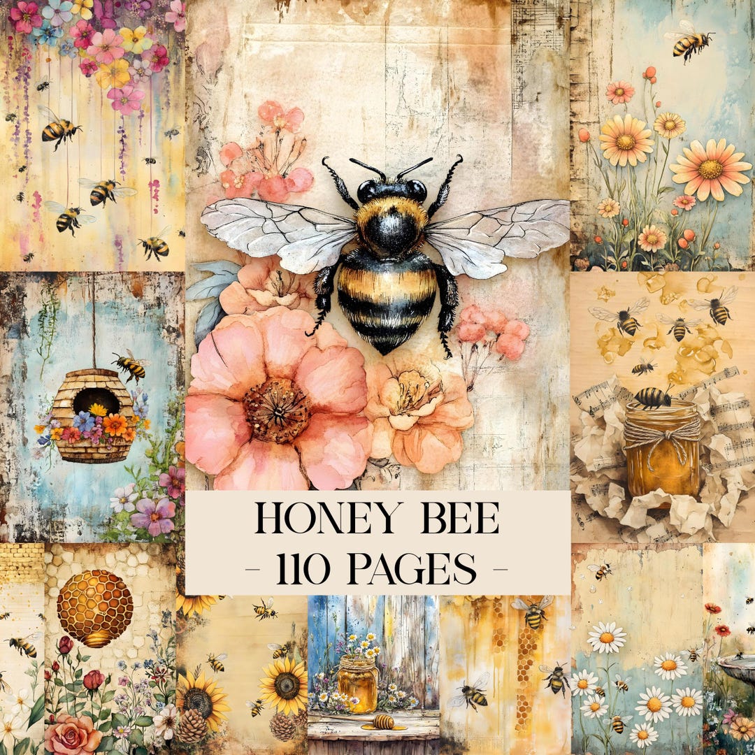 Honey Bee Junk Journal Kit, Floral Bee Printable, Honey Bee Paper ...