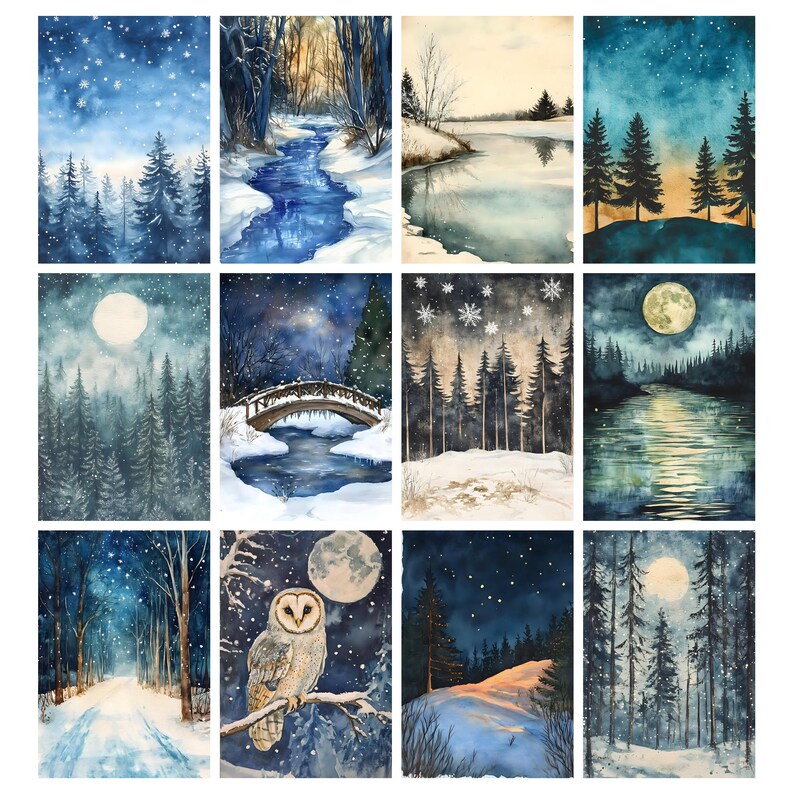 Winter Junk Journal Pages, Snowfall Paper, Snow Tree Paper, Snow Forest ...