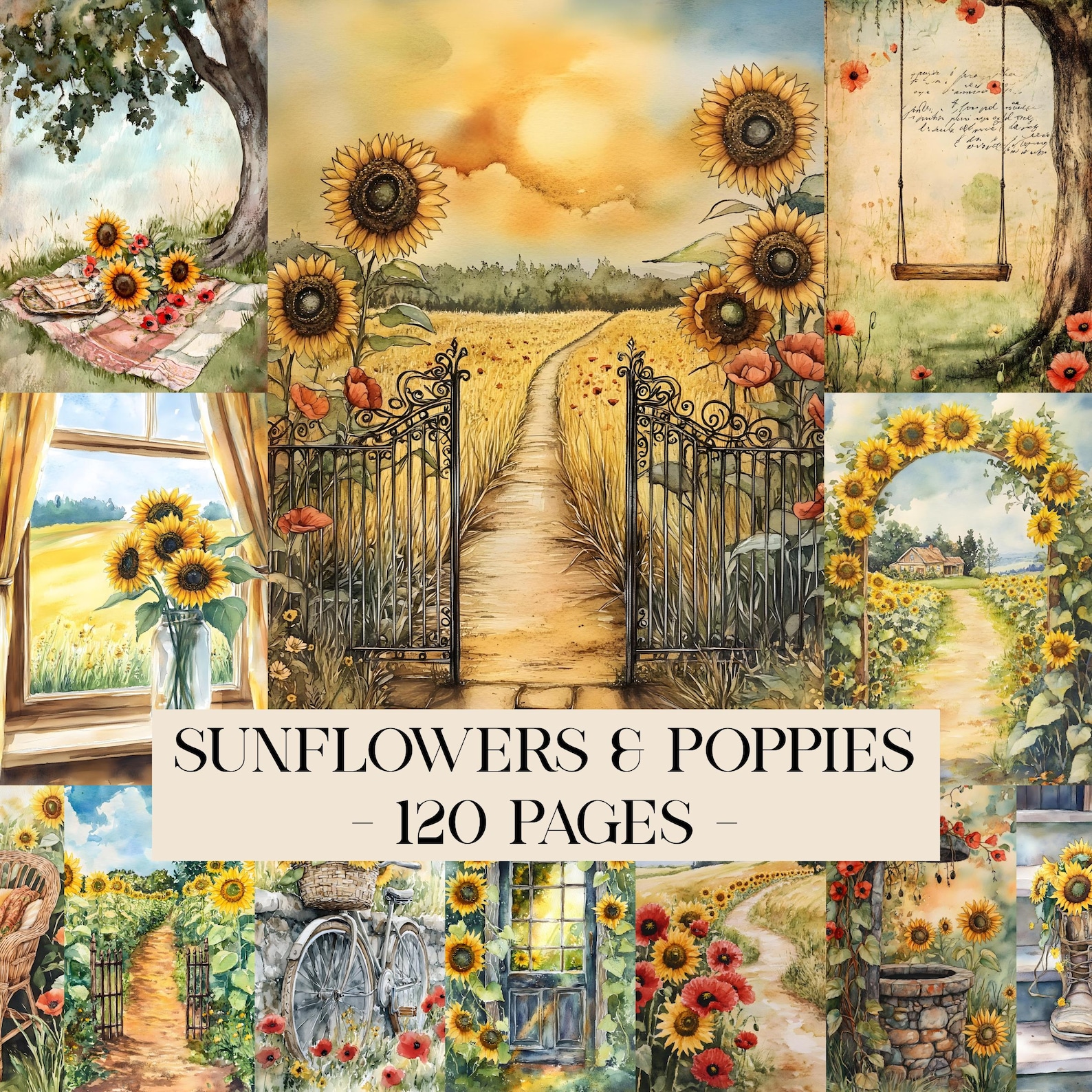 Digital Sunflowers Junk Journal Pages, Floral Journaling Papers, Rustic ...