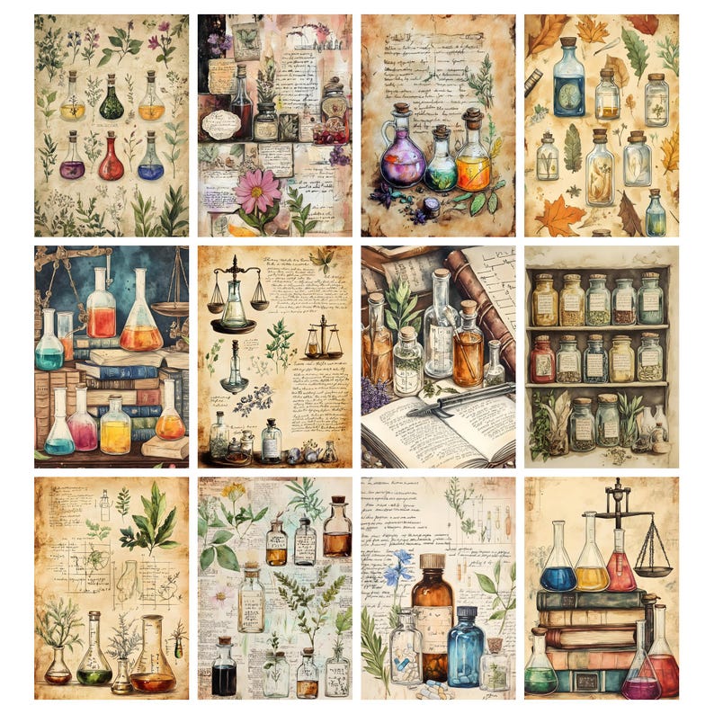 Apothecary Backgrounds, Mystic Potion Junk Journal Pages, Digital ...