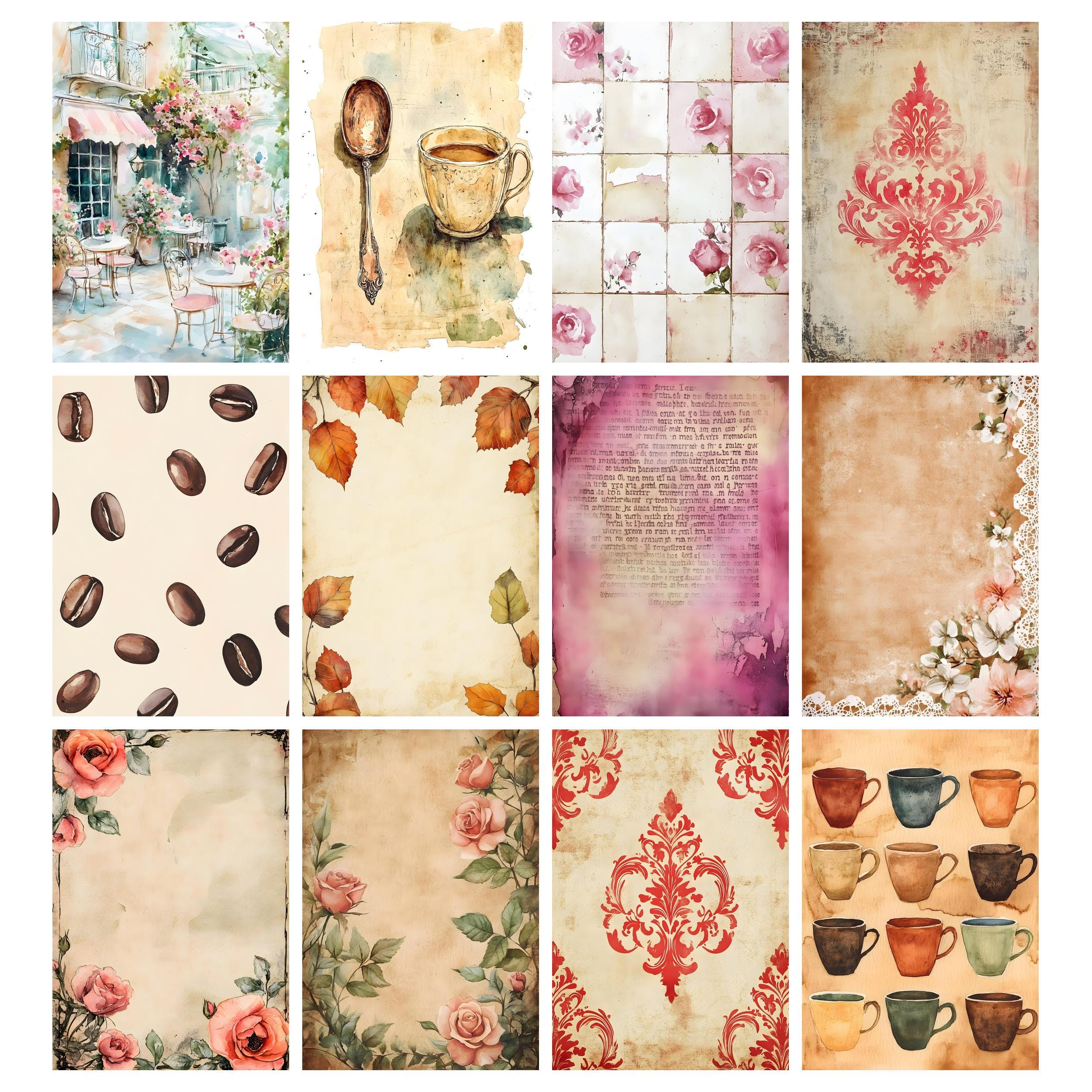 Cafe Au Lait Junk Journal Paper Kit, Coffee Beans Shop, Digital ...