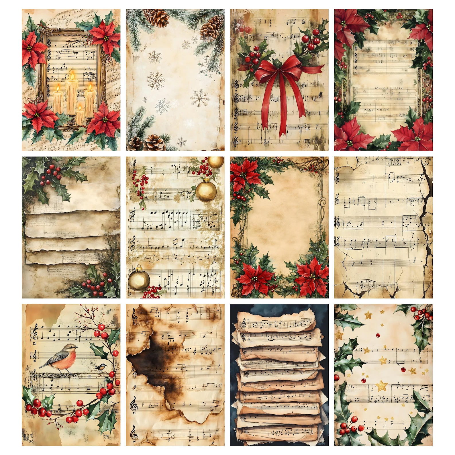 Christmas Music Script Digital Paper Music Sheet, Antique Victorian ...