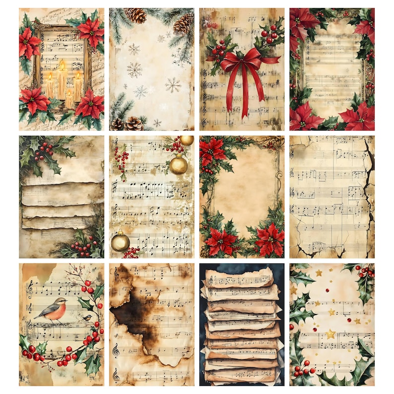 Christmas Music Script Digital Paper Music Sheet, Antique Victorian ...