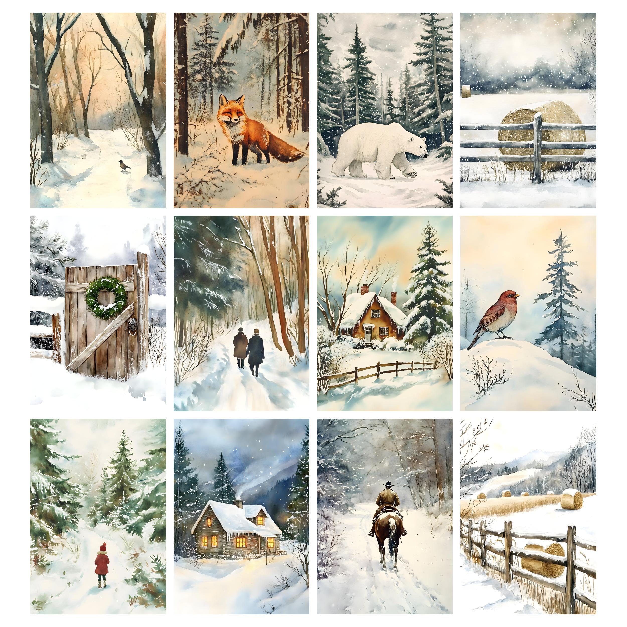 Rustic Winter Junk Journal Pages, Winter Woodland, Winter Papers, Cozy ...