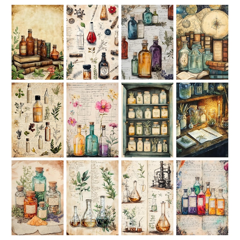 Apothecary Backgrounds, Mystic Potion Junk Journal Pages, Digital ...