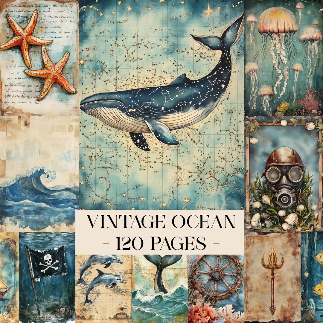 Vintage Ocean Junk Journal Kit, Seashell & Starfish Journal Pages ...