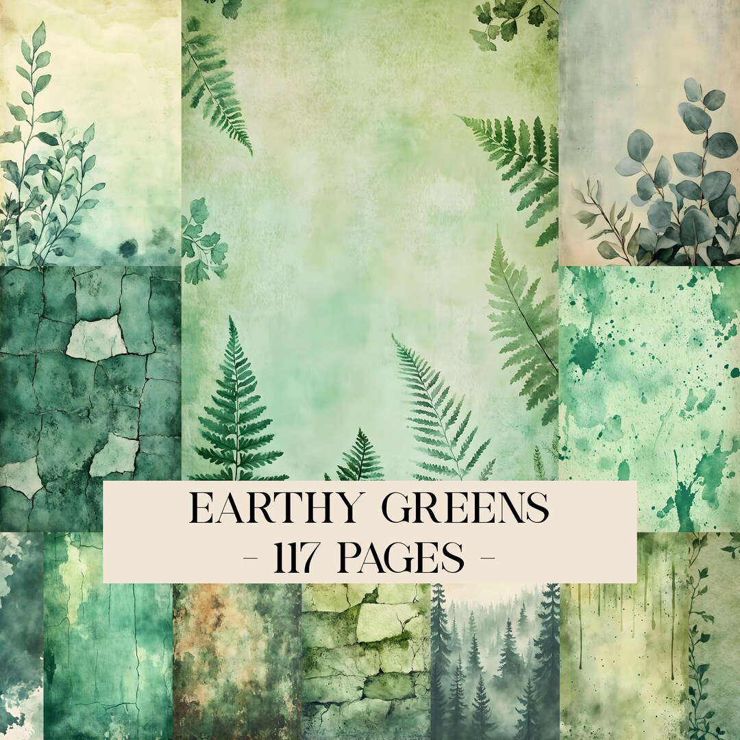Earthy Green Paper Distressed Digital Paper Botanical Inspired Vintage ...