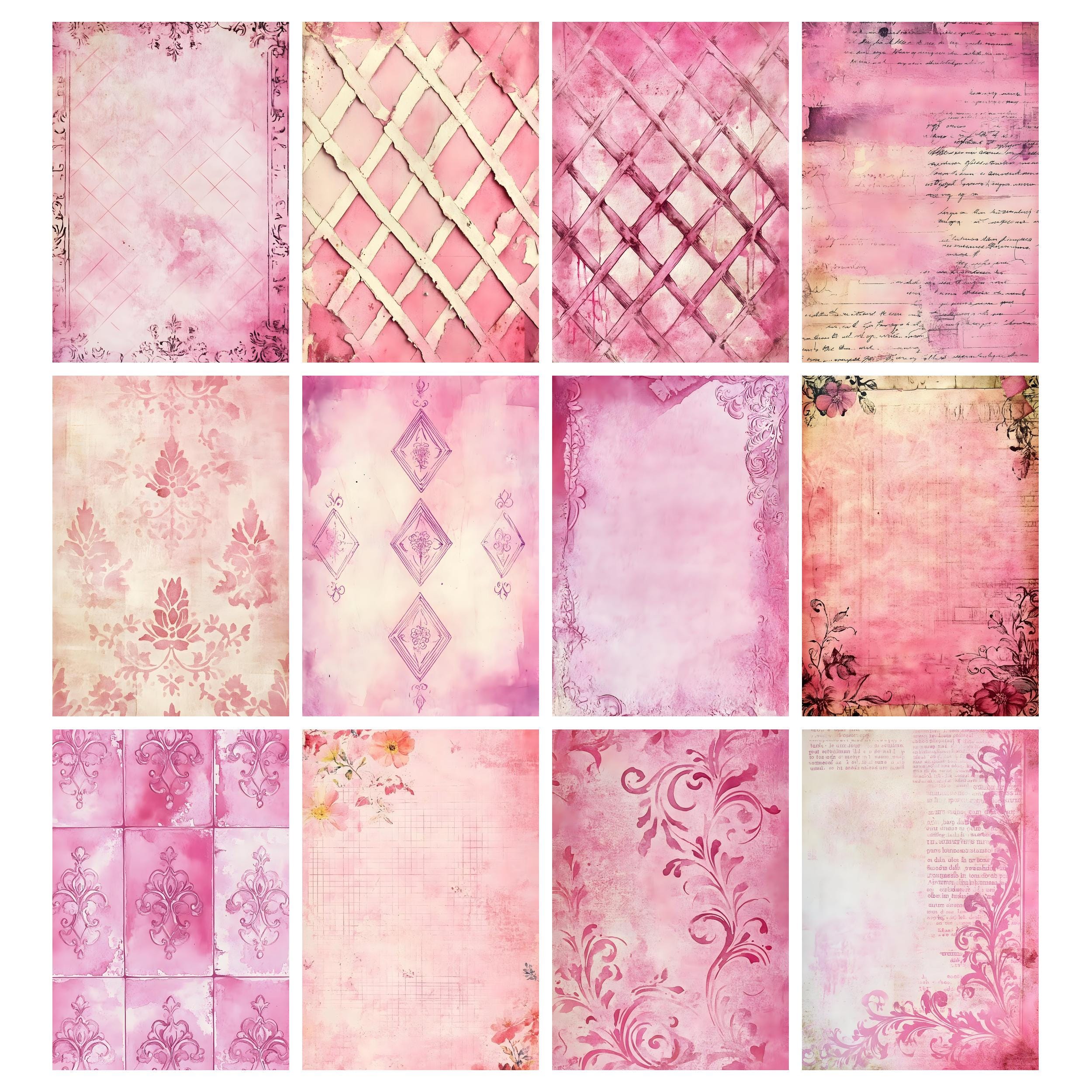 Vintage Pink Paper Printable Set, Pink Notebook Papers, Shabby Chic ...