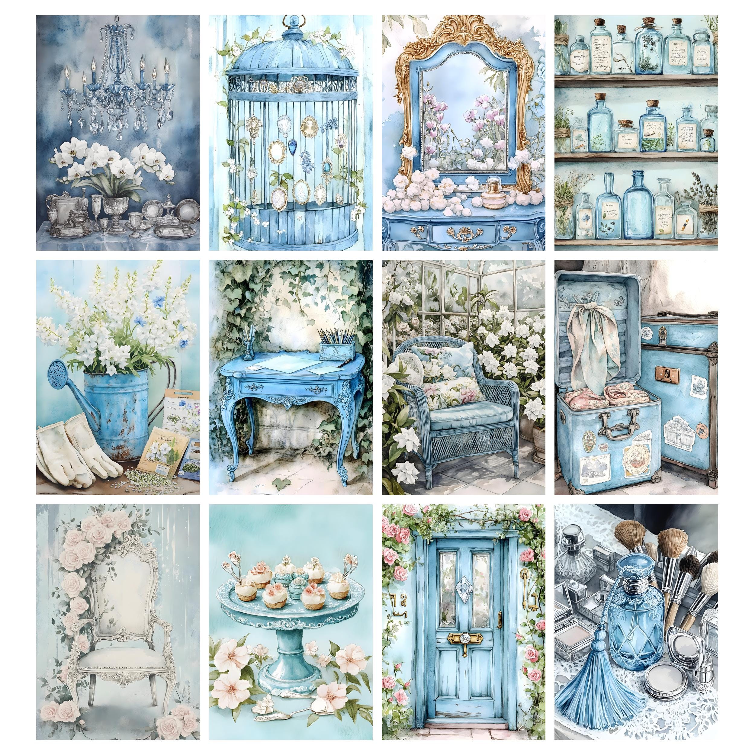 Elegant Blue Junk Journal Printable Pages, Junk Journal Kit, Scrapbook ...