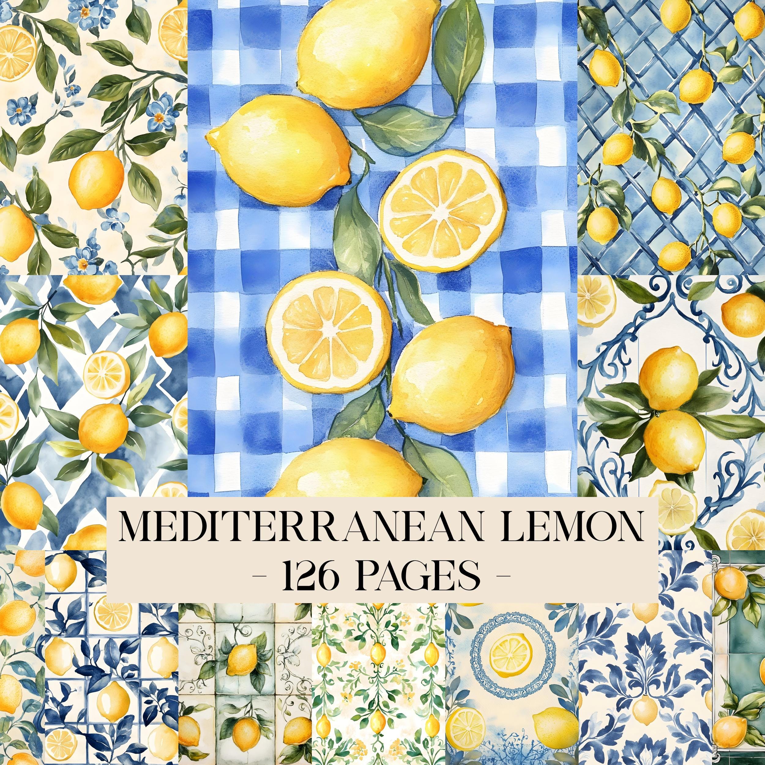 Mediterranean Lemon Pattern, Watercolor Lemon Digital Papers, Sicilian ...