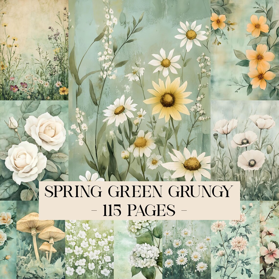 Spring Green Printable Paper Pack Grungy Gothic Digital Download Junk ...