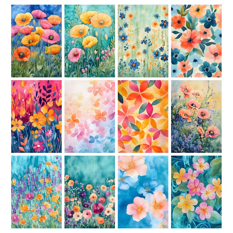 Seamless Floral Pattern, Floral Digital Papers, Watercolor Vibrant Rich ...