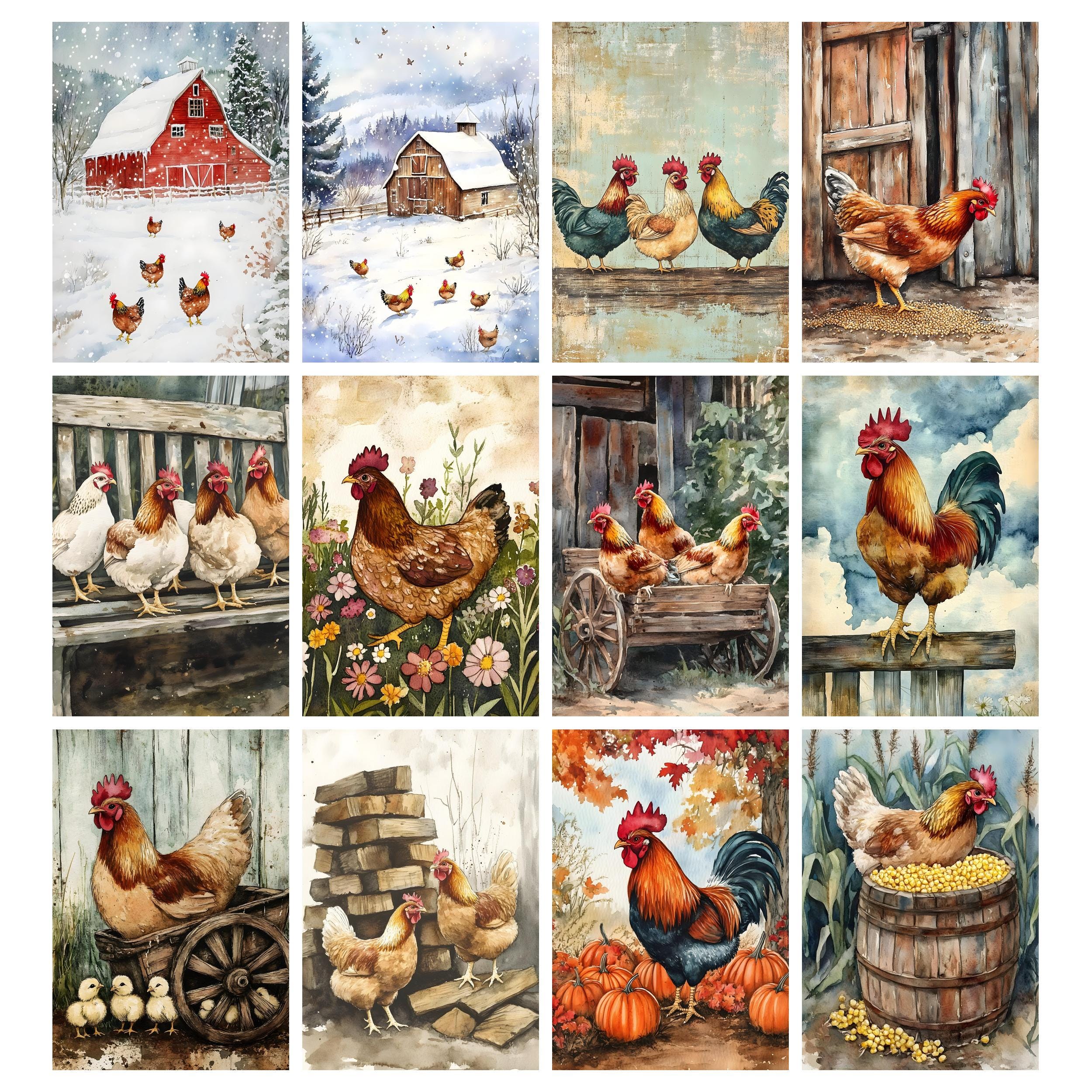 Chicken Junk Journal Papers Kit Animal Ephemera Printable Download ...
