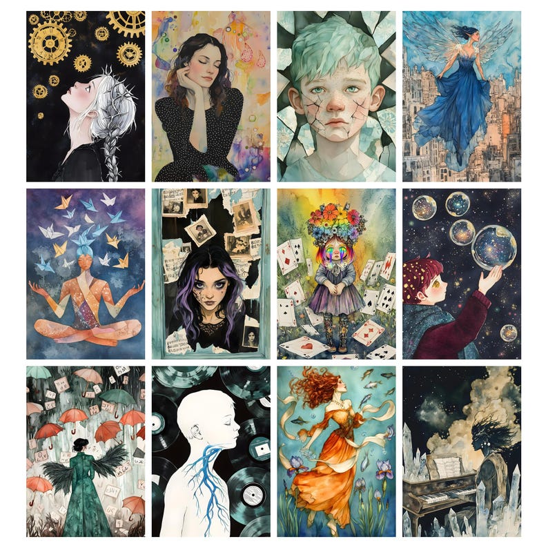 Whimsical & Quirky Mixed Media Junk Journal Backgrounds Art, Digital ...