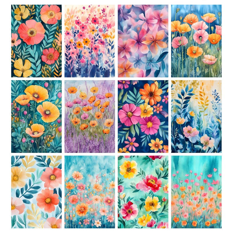 Seamless Floral Pattern, Floral Digital Papers, Watercolor Vibrant Rich ...