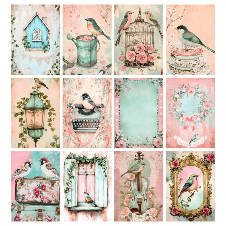 Digital Birds Junk Journal Kit, Vintage Spring Rustic Birds Journaling ...