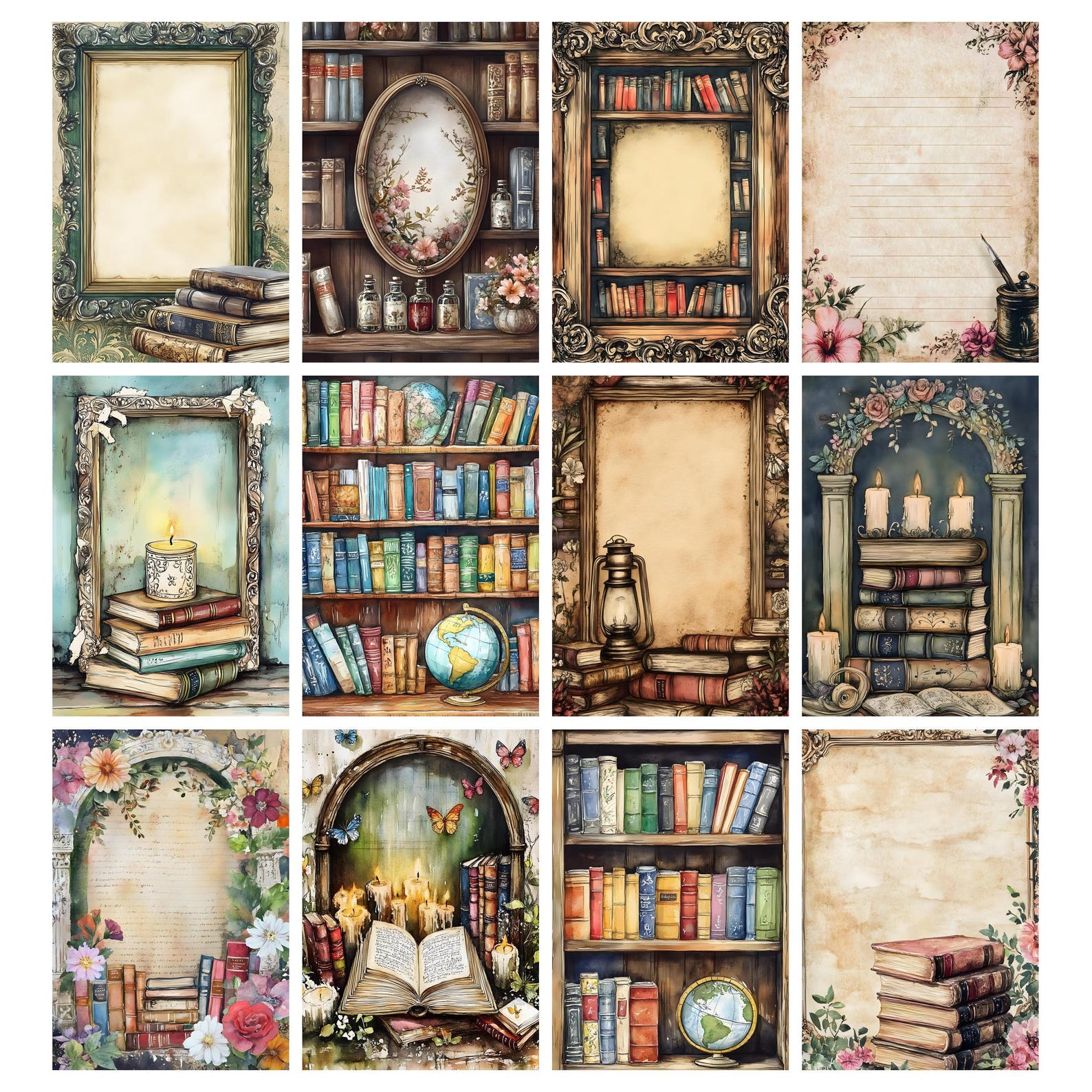 Antique Library Printable Pages, Book Junk Journal Kit, Vintage ...