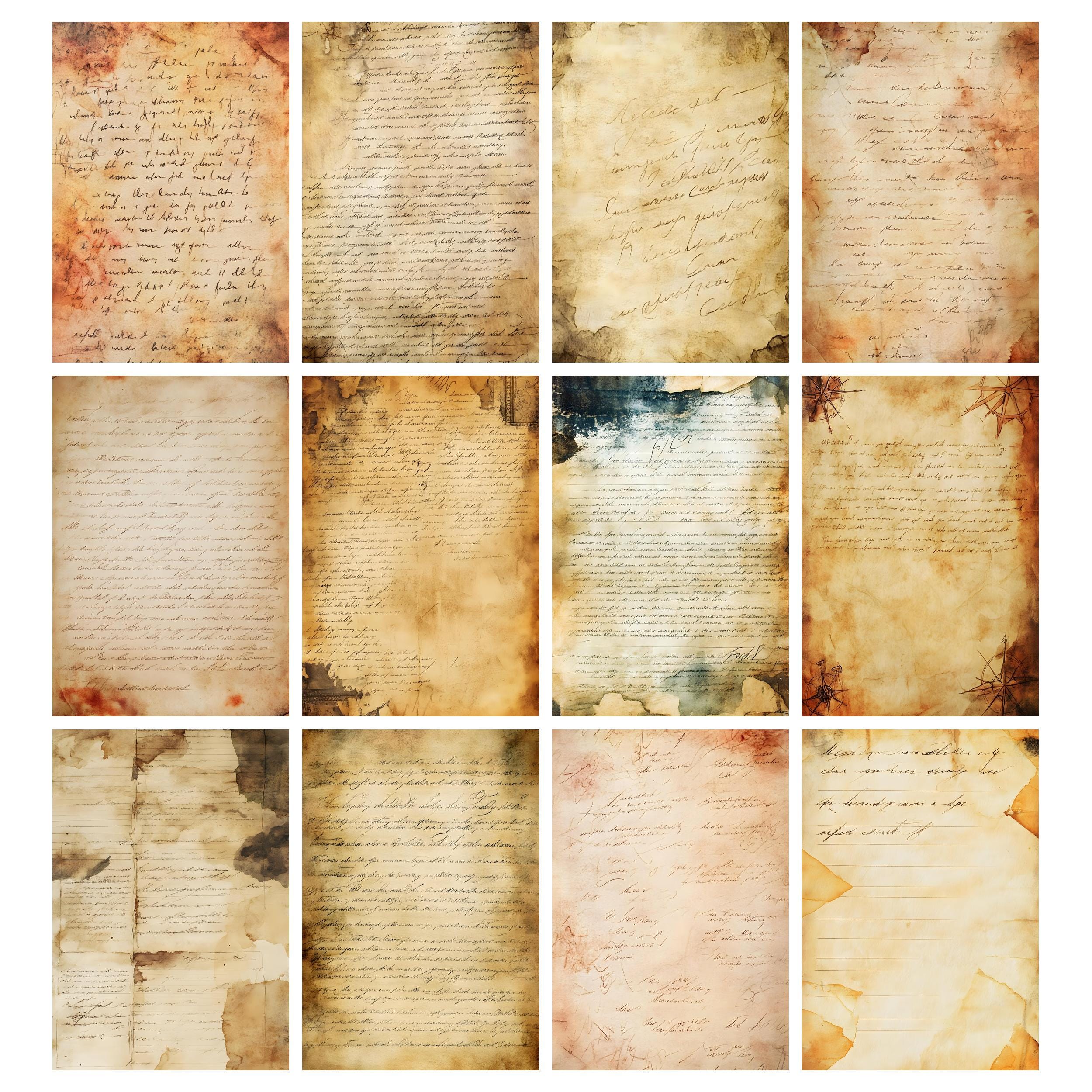 Vintage Handwriting Digital Papers, Script Handwriting Junk Journal ...