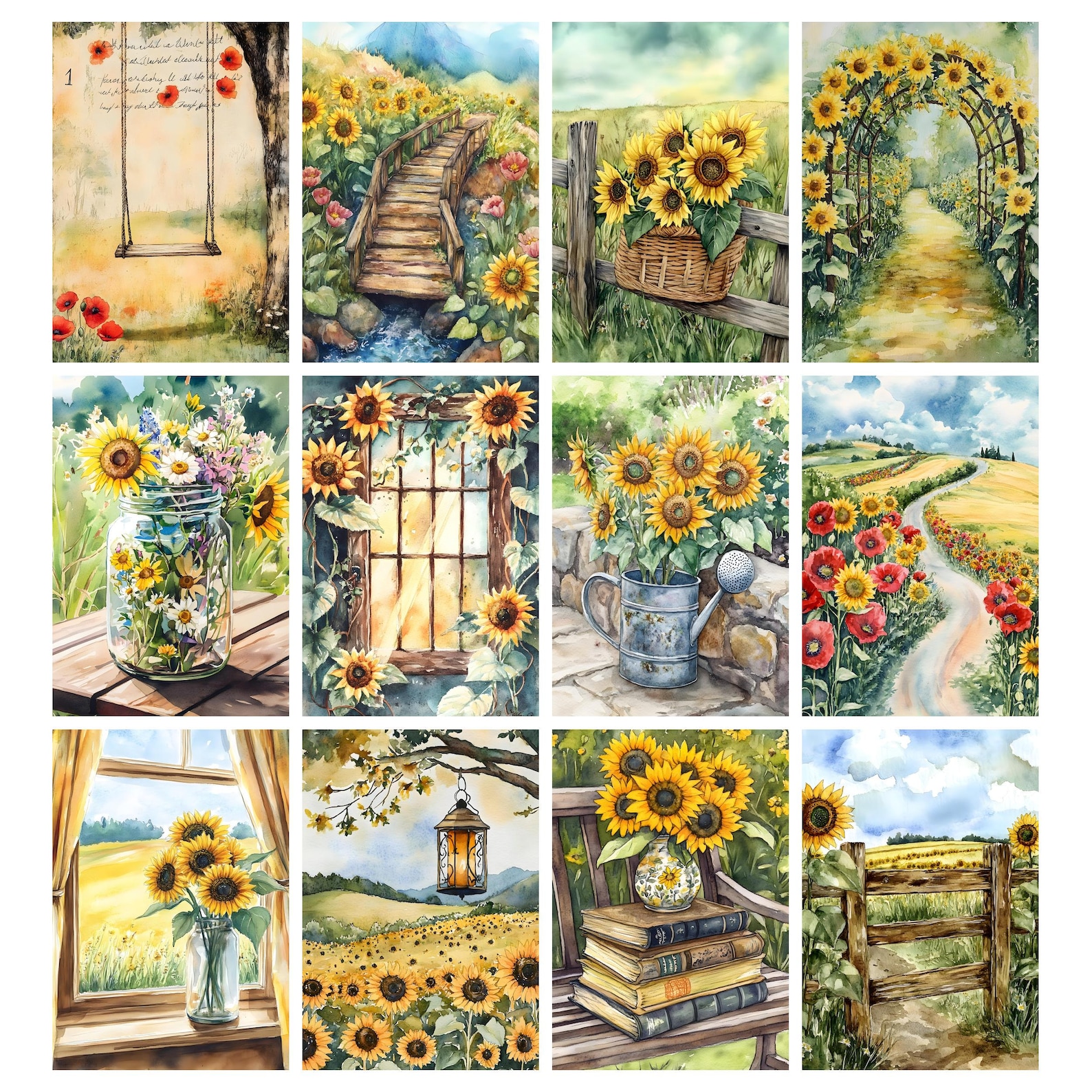 Digital Sunflowers Junk Journal Pages, Floral Journaling Papers, Rustic ...