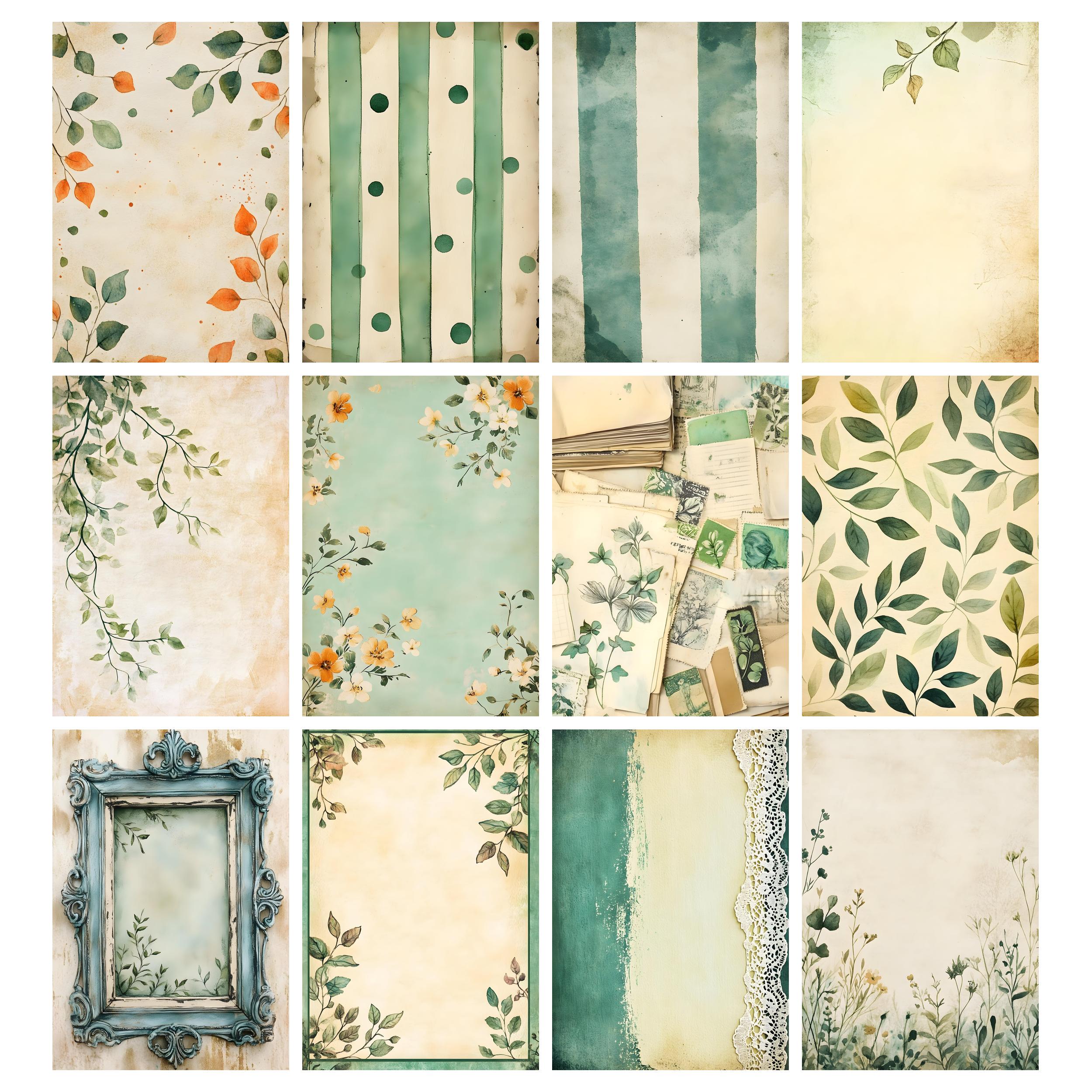 Creamy Sage Green Junk Journal Filler Pages, Abstract, Polka Dots ...