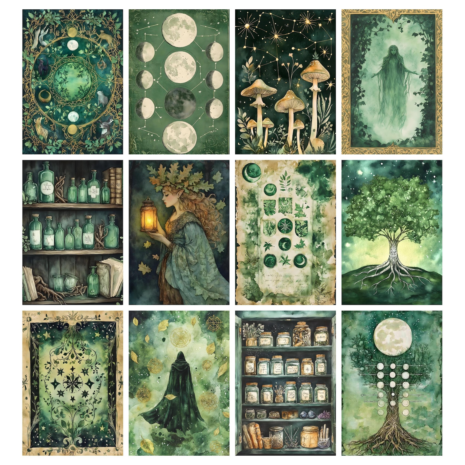 Sacred Pagan Junk Journal Pages, Digital Scrapbook Paper, Green Witch ...